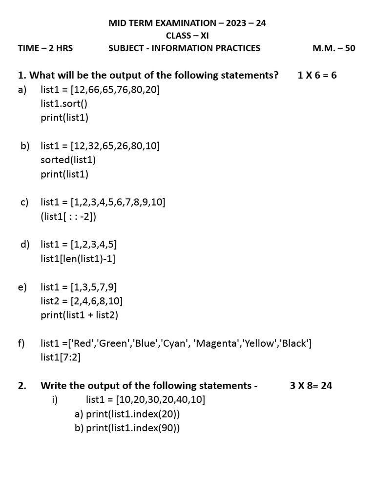 11th Ip Mid Term | PDF