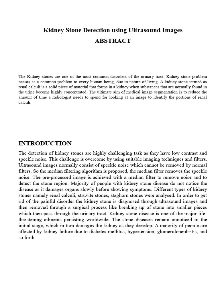 Kidney Stone Detection Using Ultrasound | PDF