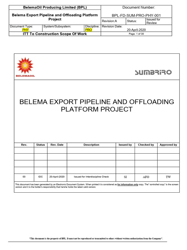 Belema Export Pipeline Project Overview | PDF | Technology & Engineering