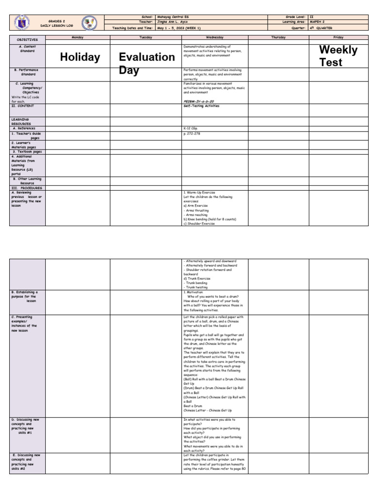 DLL Mapeh Q4 W1 | PDF