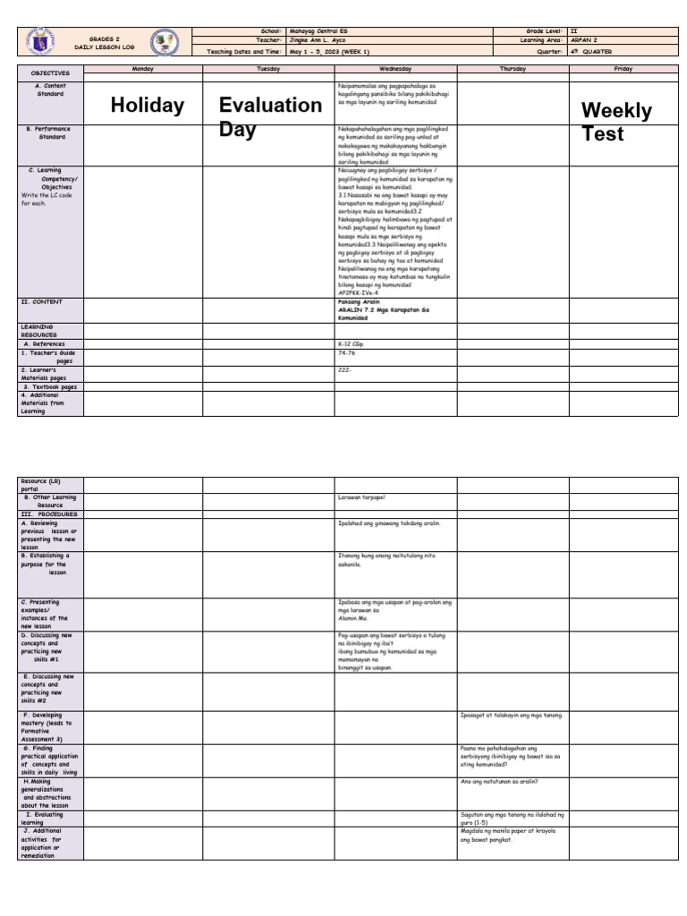 DLL Arpan Q4 W1 | PDF