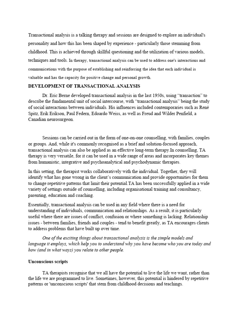 Transactional Analysis 023 | PDF | Psychotherapy | Psychological Theories