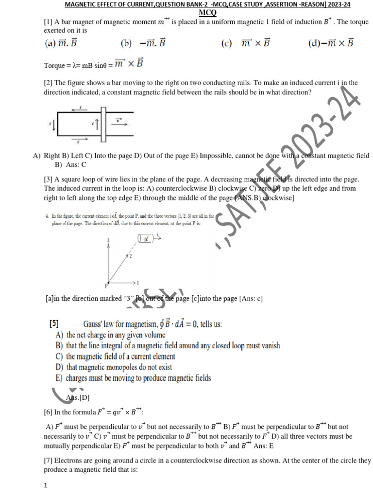 C4 QB2 - MCQ, Case Study, Assertion | PDF | Magnetic Field | Inductor