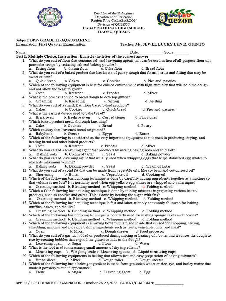 Bpp-11-Tq-1st-Quarter-Exam | PDF