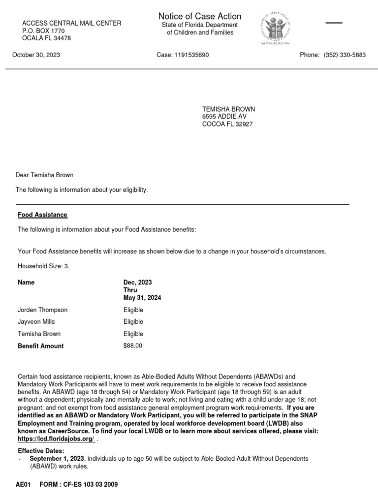 Foodstamp Letter | Download Free PDF | United States Department Of ...