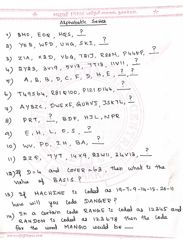 Alphabetic Series - Questions | PDF