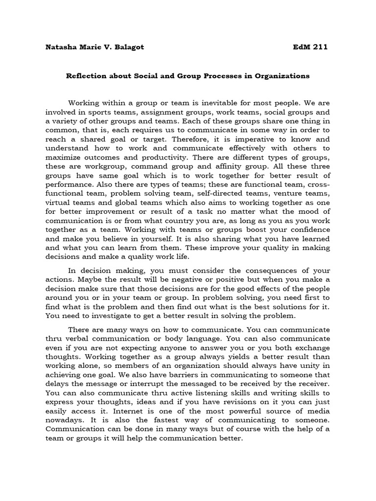 Reflection on Social | PDF