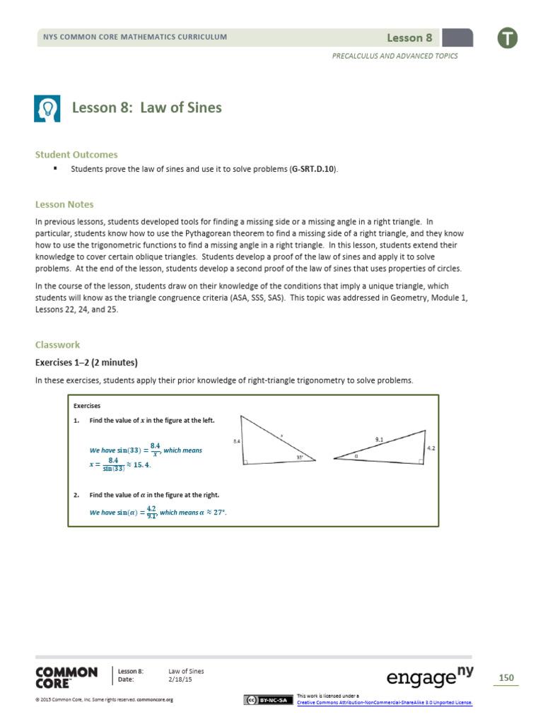 Law of Sines: Precalculus Lesson 8 | PDF