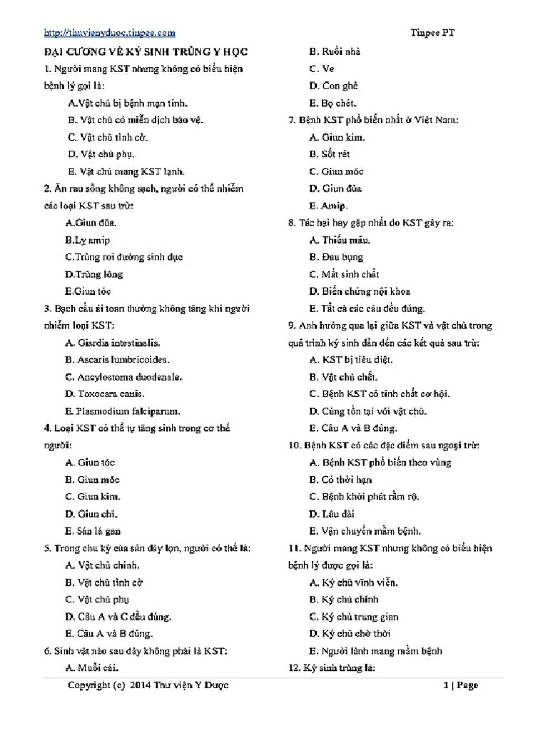 Đề trắc nghiệm KST | PDF