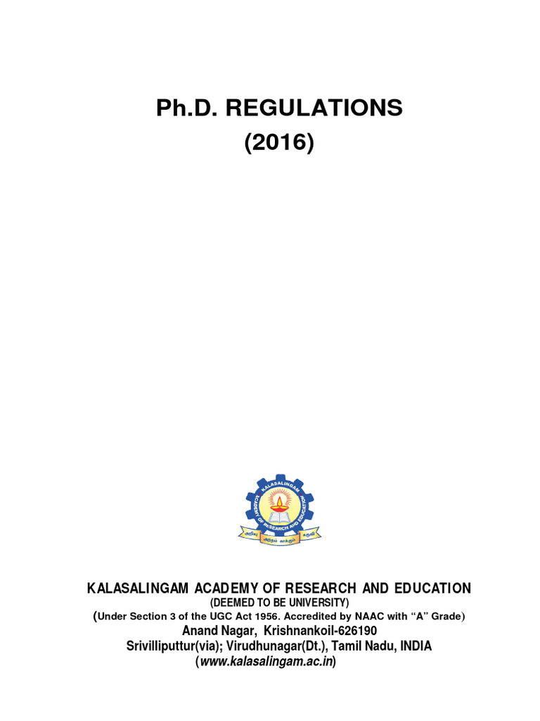 PH.D Regulations 2016 | PDF | Thesis | Doctor Of Philosophy