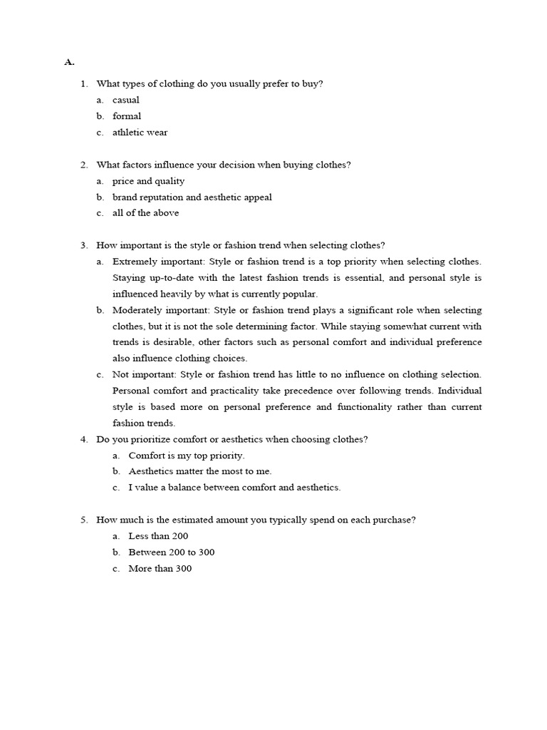Survey Questions | Download Free PDF | Fashion | Clothing