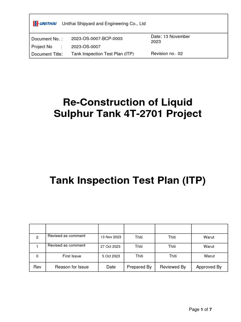 2023-OS-0007-BCP-0003 Tank Inspection Test Plan (ITP) Rev.02 | PDF ...
