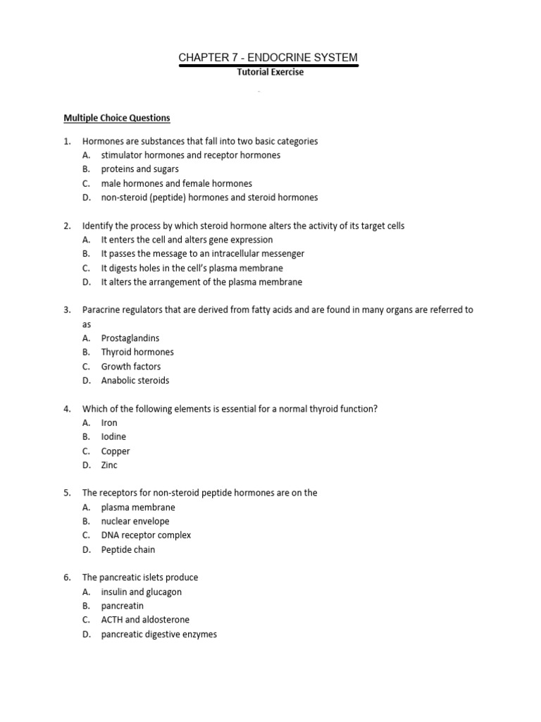 Question - Tutorial 7 - Endocrine System | PDF | Wellness