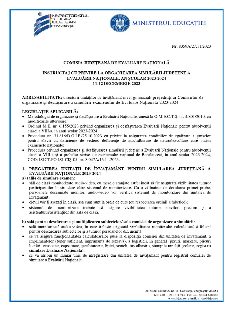 Instructaj Simulare EvNat Decembrie 2023 | PDF