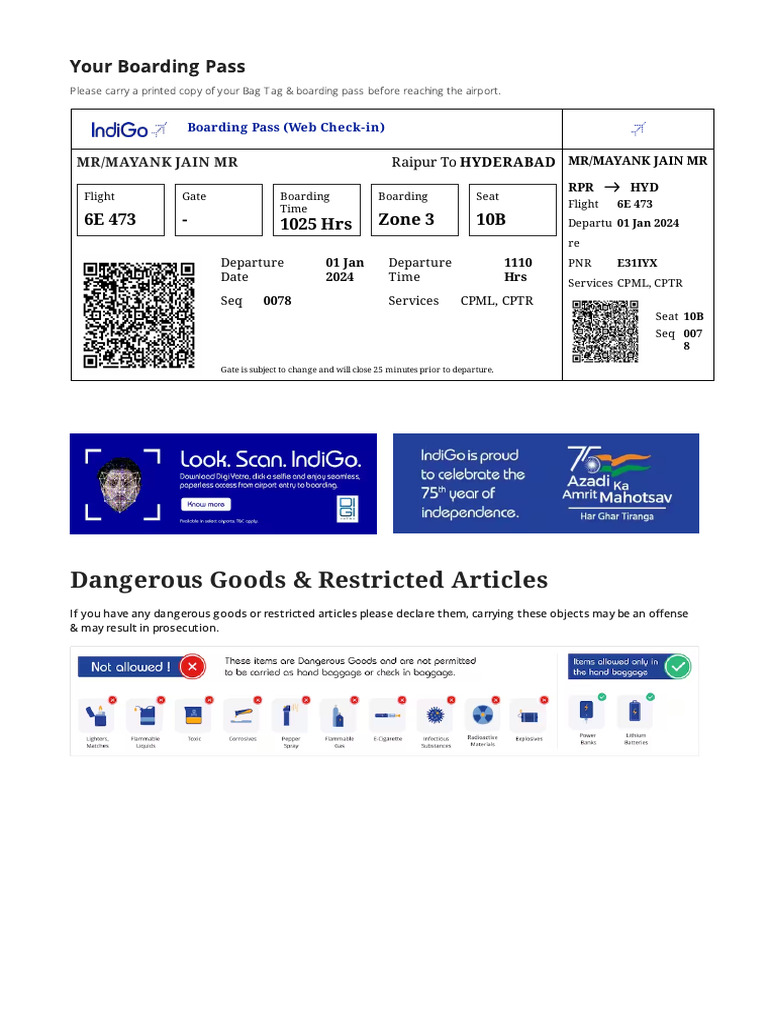 Boarding Pass R To HyD | PDF