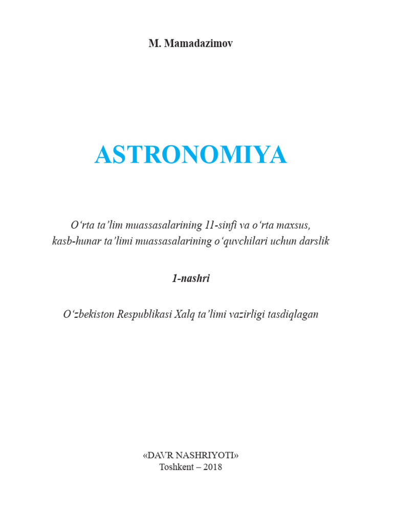 Astronomiya. 11-Sinf (2018, M.mamadazimov) | PDF