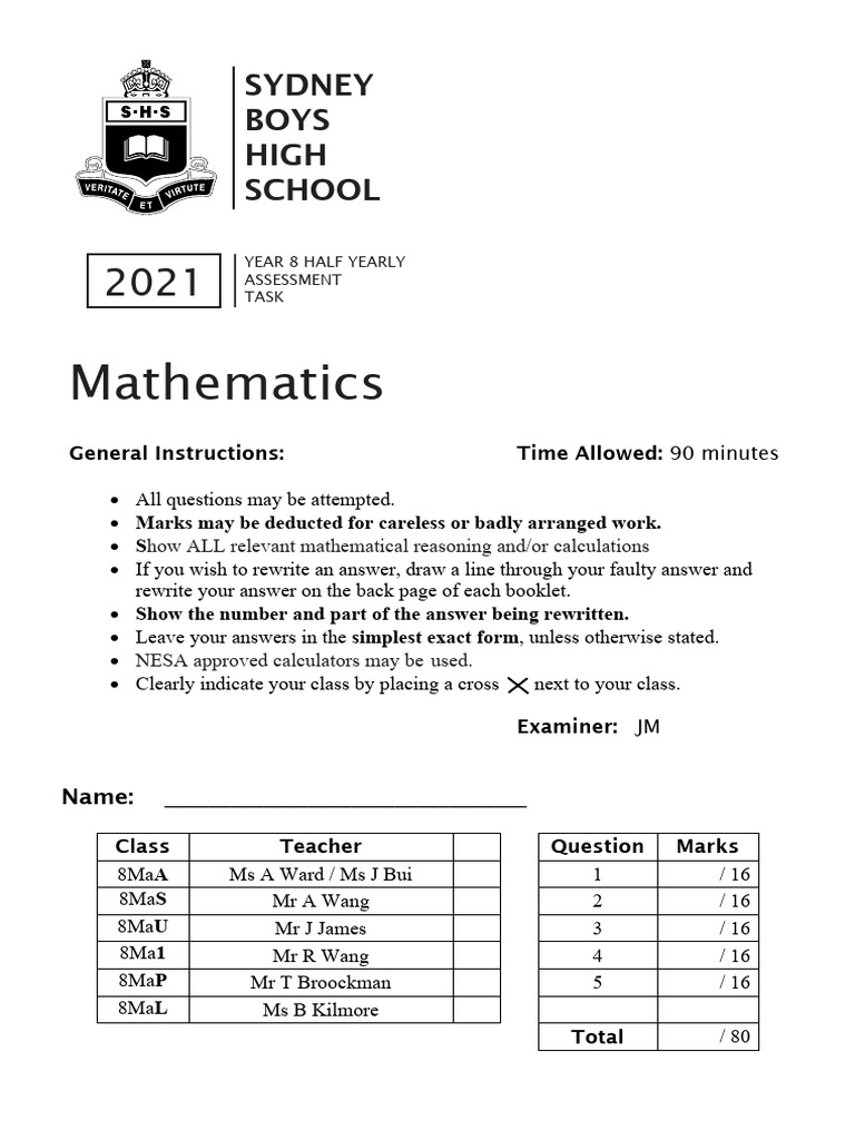 SBHS 2021 Y8 Hy | Download Free PDF | Euclidean Geometry | Mathematics