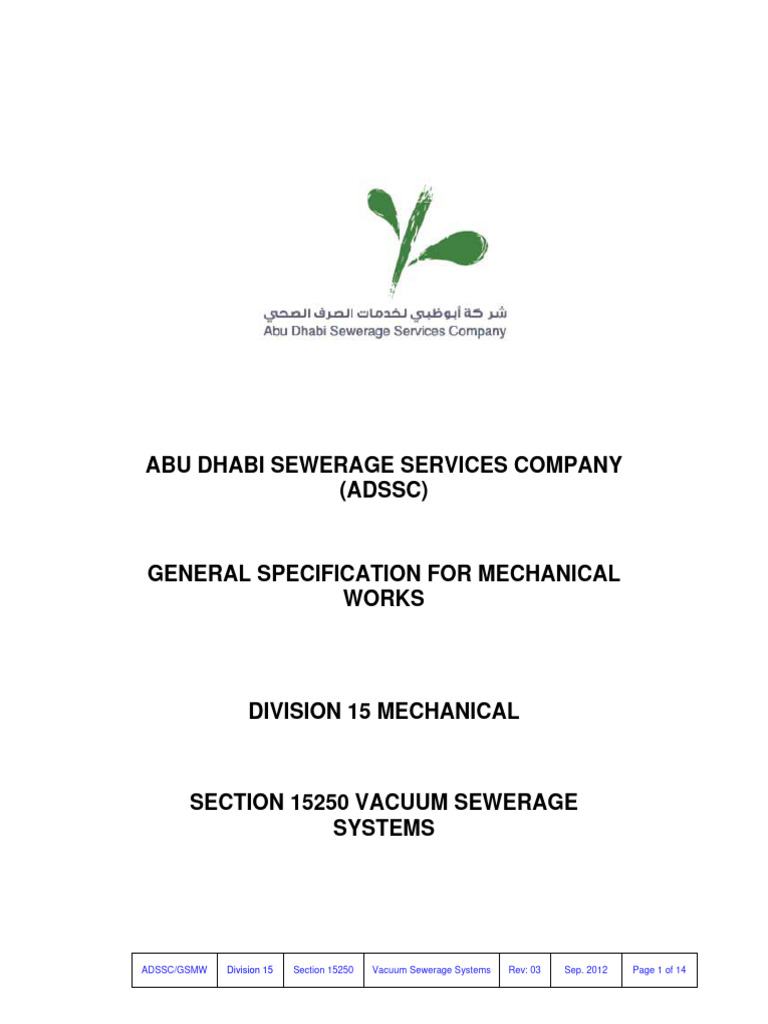 26-Division 15-Section 15250 Vacuum Sewerage Systems-Version 3.0 | PDF