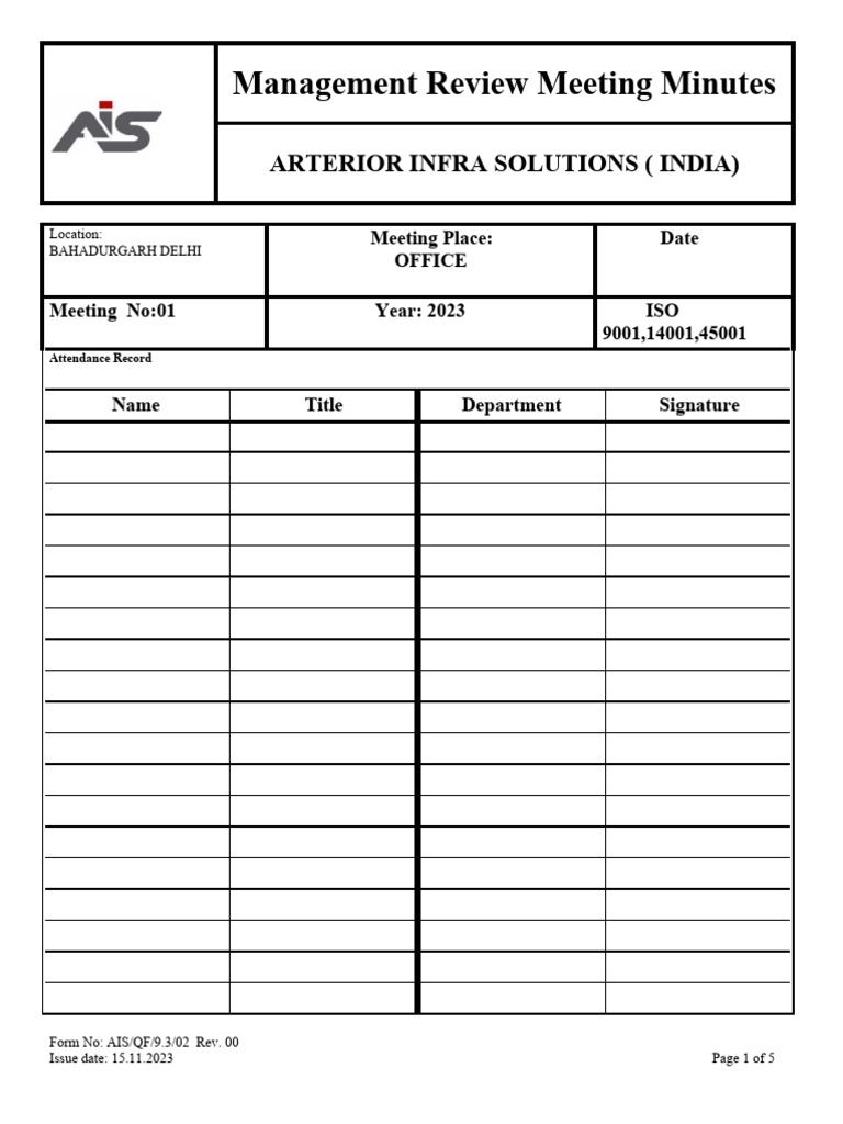 MRM-01 Management Review Minutes 2019 | PDF