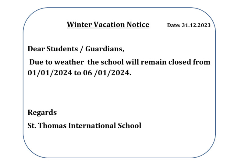 Winter Break Closure Notice 2024 | PDF