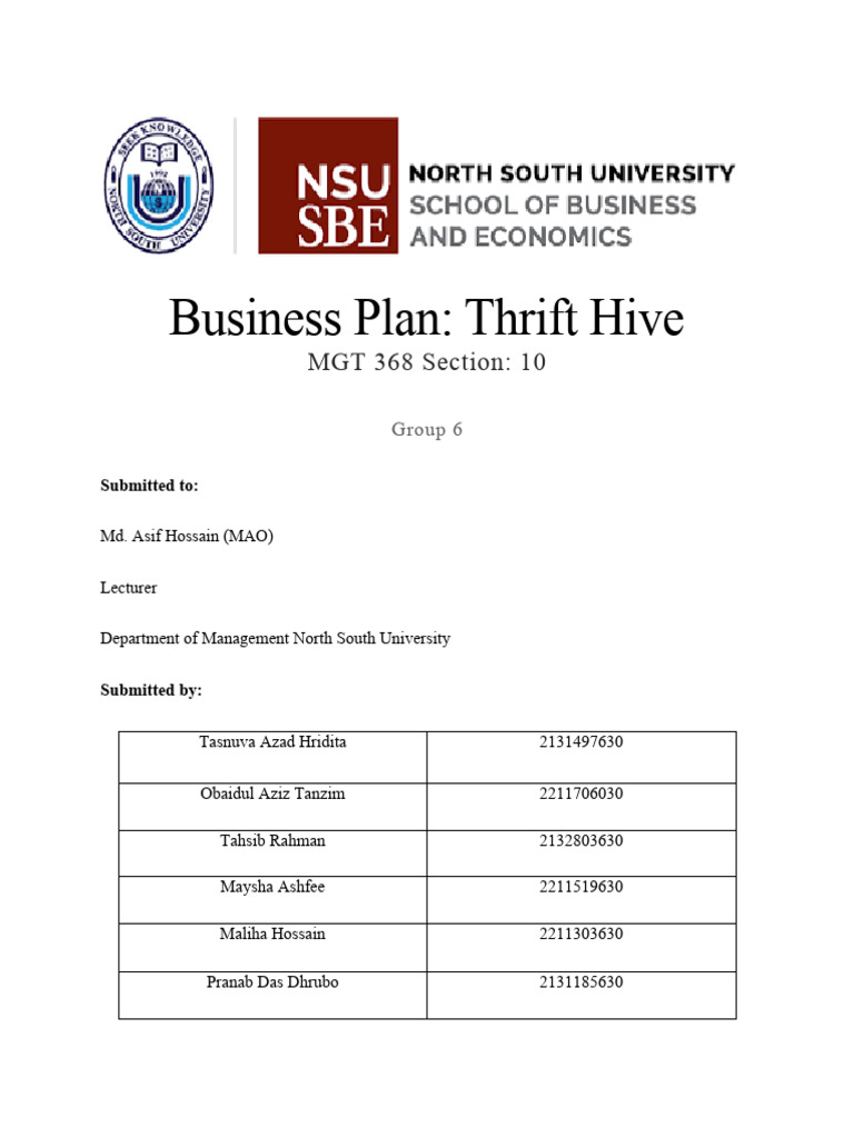 MGT368.10 Business Plan Thrift Hive | PDF