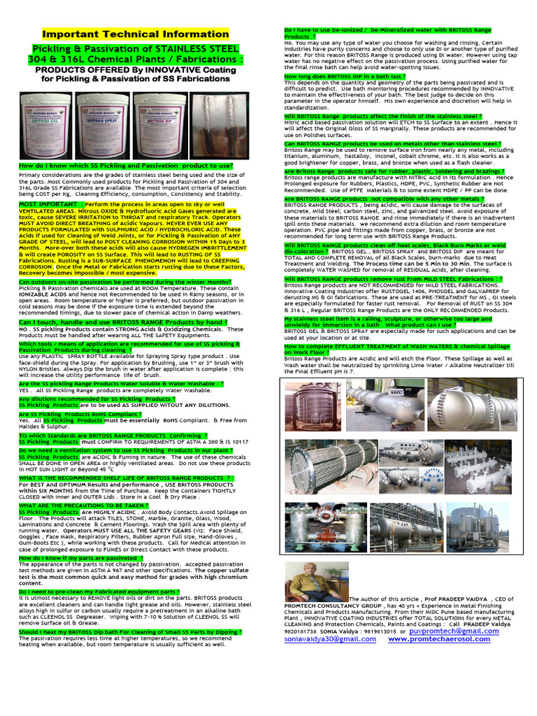 SS Pickling & PASSIVATION | PDF