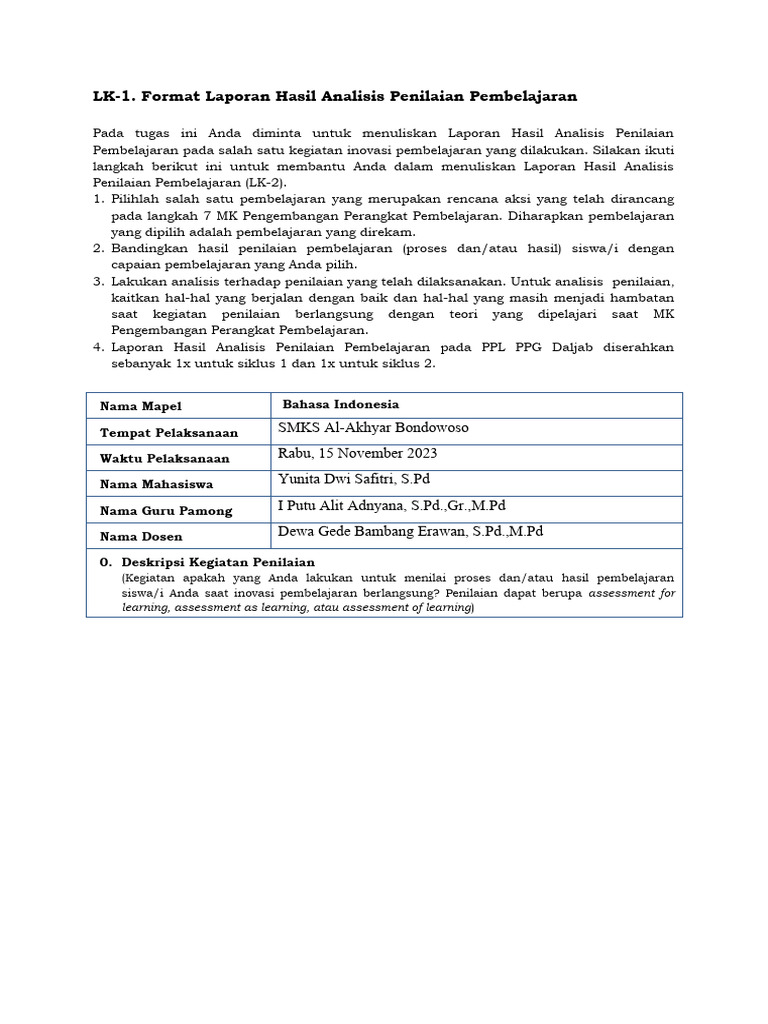 Format Hasil Asesmen Pembelajaran - Siklus 2 | PDF | Bisnis | Seni