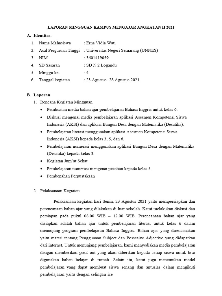 Laporan Minggu Ke-4 | PDF | Kesehatan Holistik