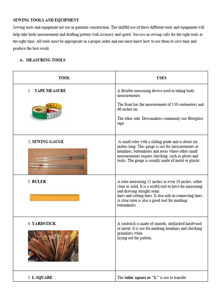 Sewing Tools and Equipment | PDF