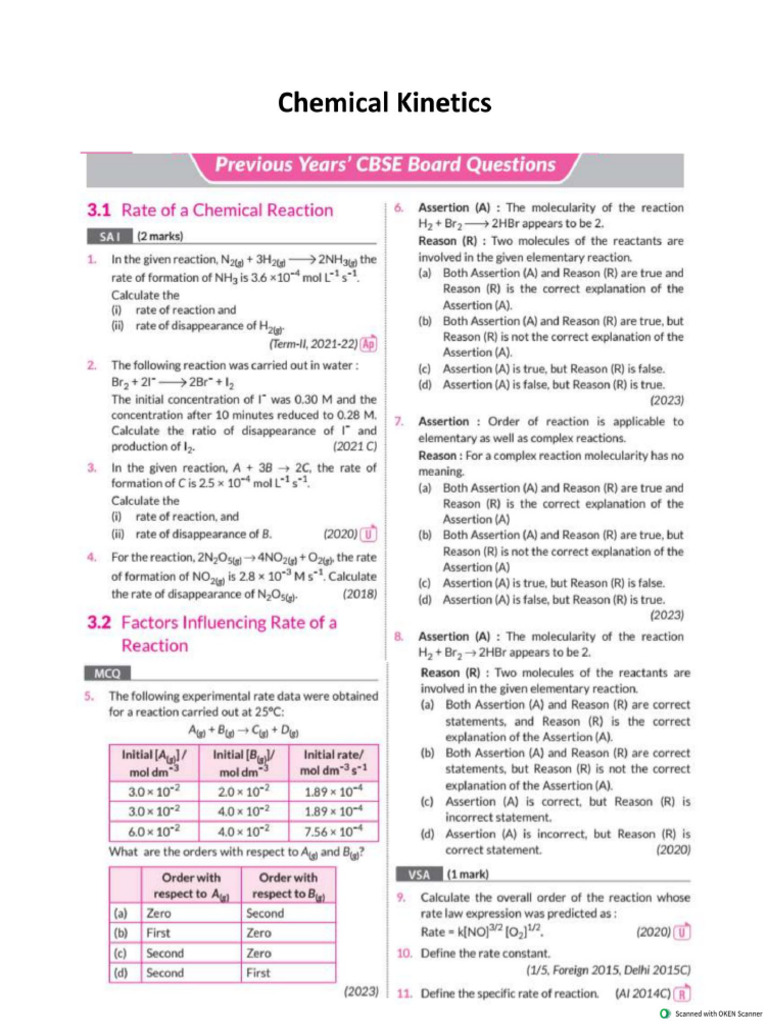 Chemical Kinetics Pyq Notes | PDF