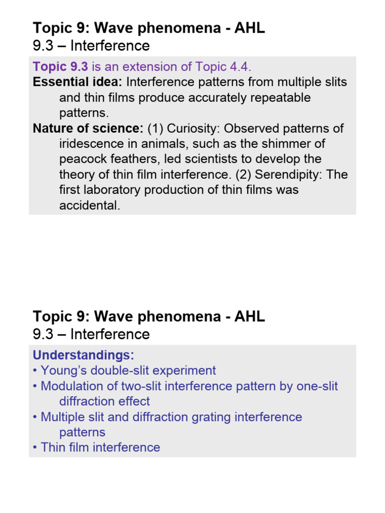 Topic 9.3 - Interference - Part 1 AHL | PDF