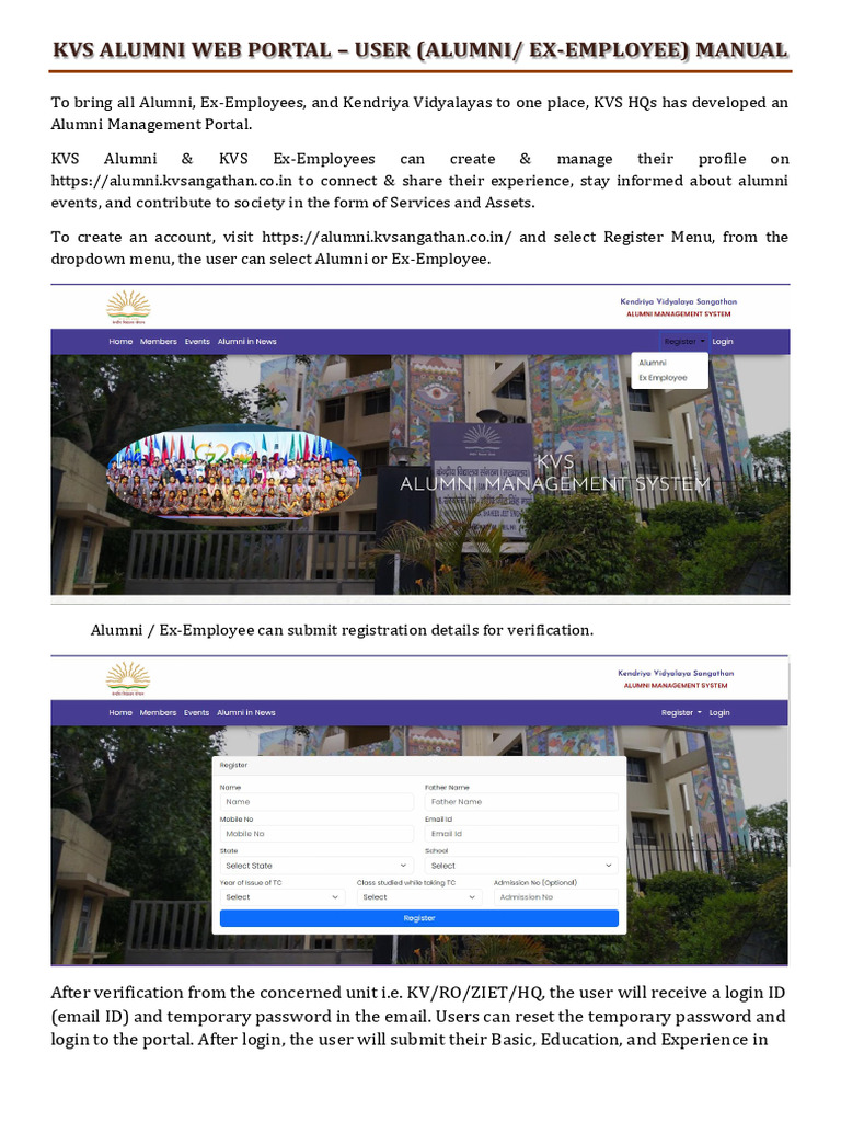KVS Alumni Portal - Alumni Manual | PDF