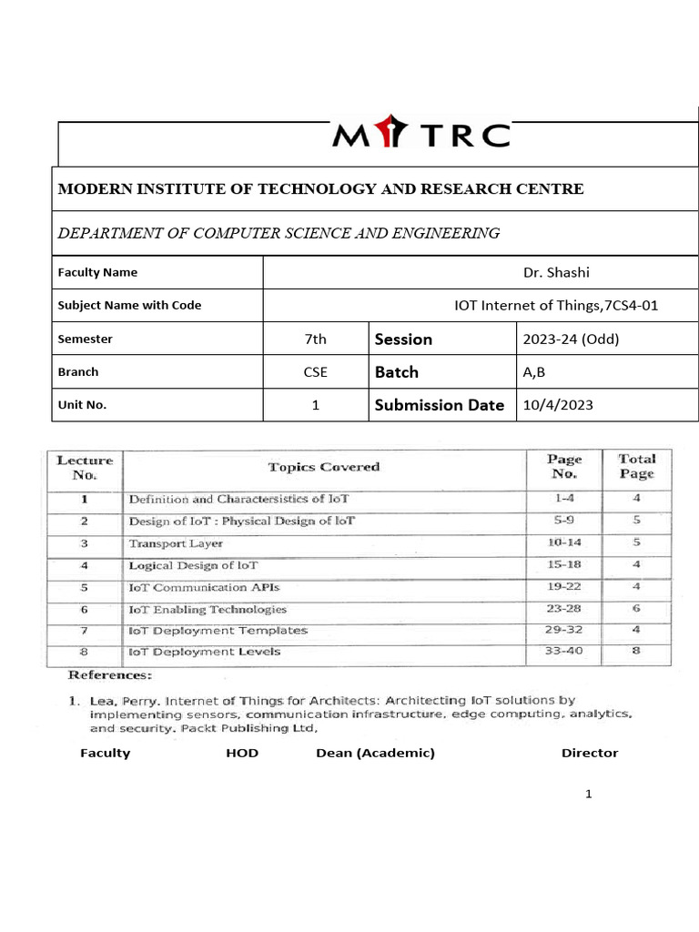 IOT Uni1 7 Sem | PDF