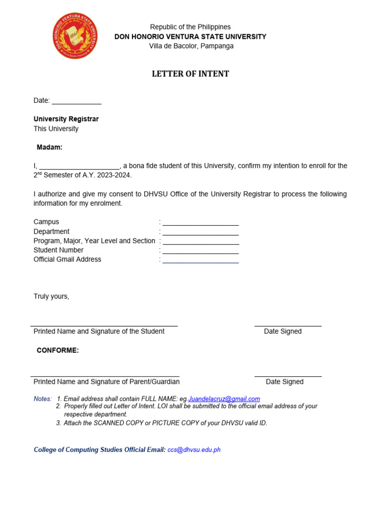 LOI To Enroll Template | PDF