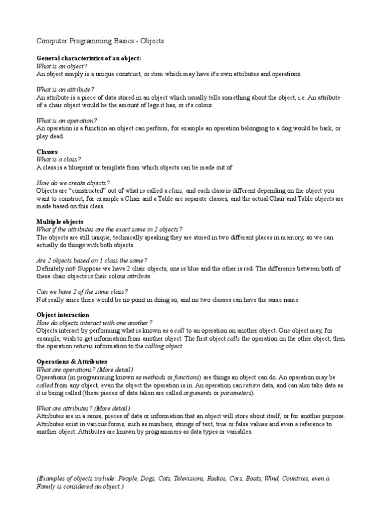 Object Basics Pdf Object Computer Science Class Computer Programming