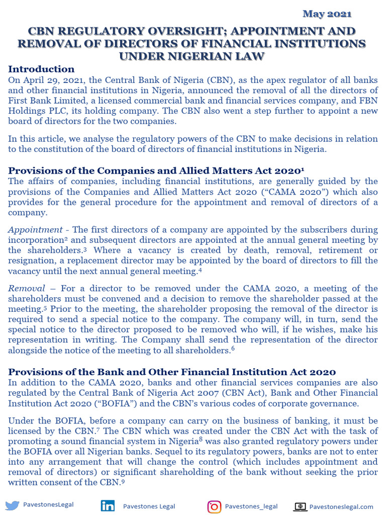 CBN's Authority on Bank Directors | PDF