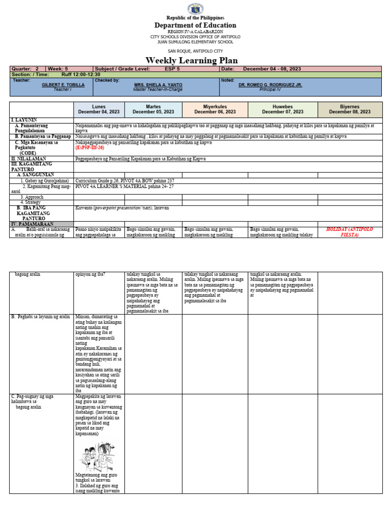 Week 5 - Tobilla WLP - Esp | PDF