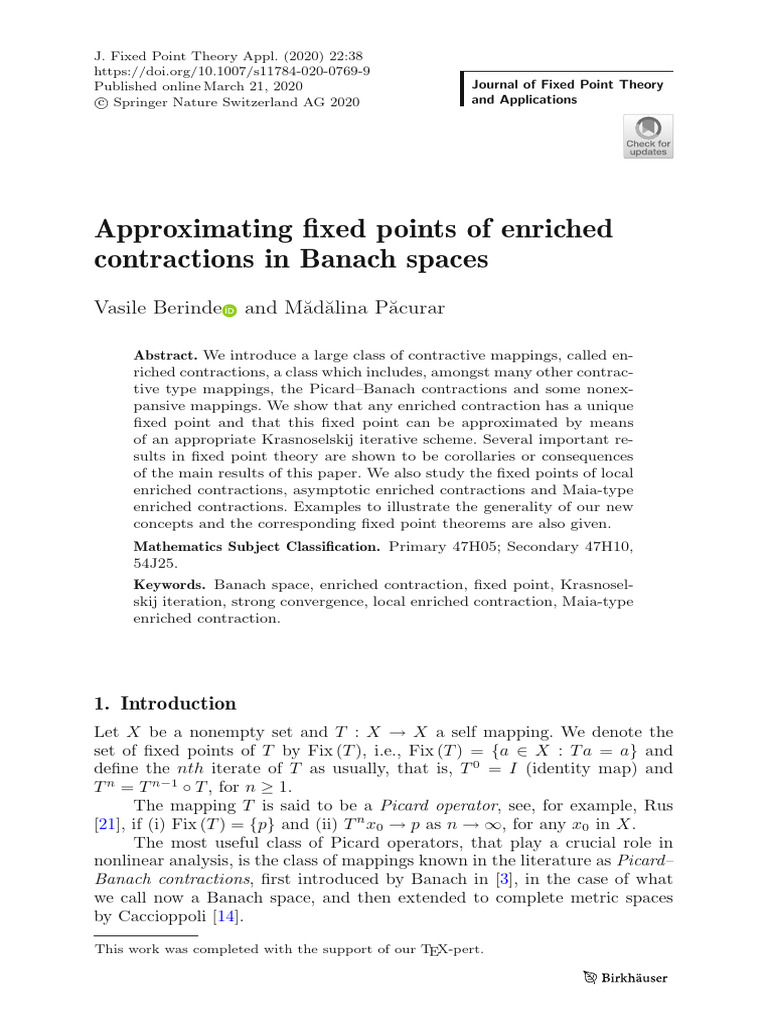 Approximating Fixed Points Of Enriched Contractions In Banach Spaces Pdf