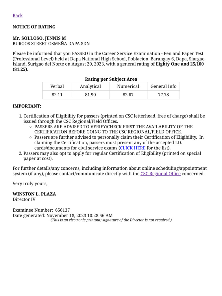 Notice of Rating | PDF