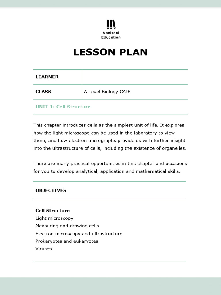 Lesson Plan Cell Structure Pdf