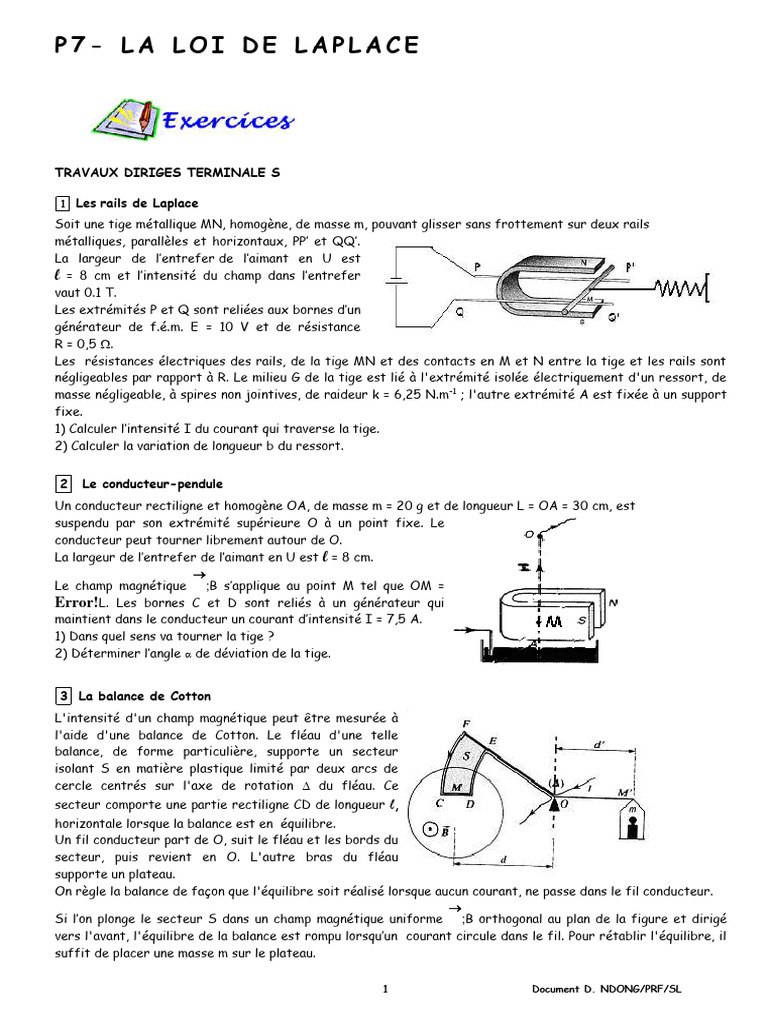 Exercice sur la force de Laplace | PDF | Champ magnétique | Balance ...