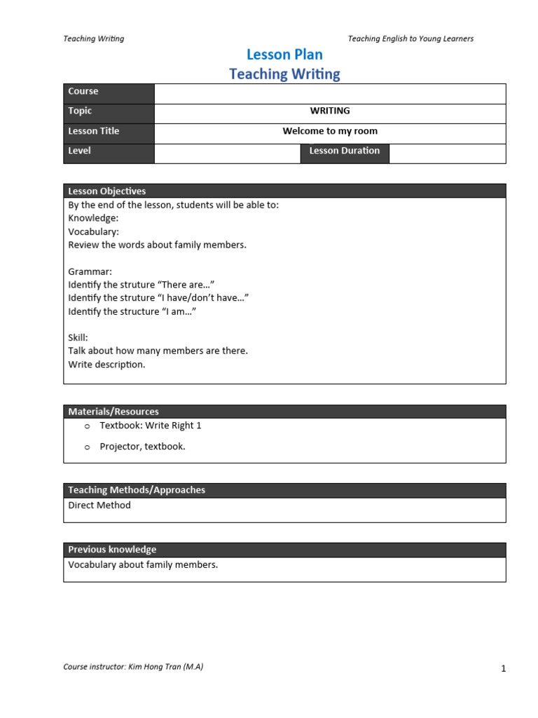 Lesson Plan Template Teaching Writing | PDF | Foreign Language Studies