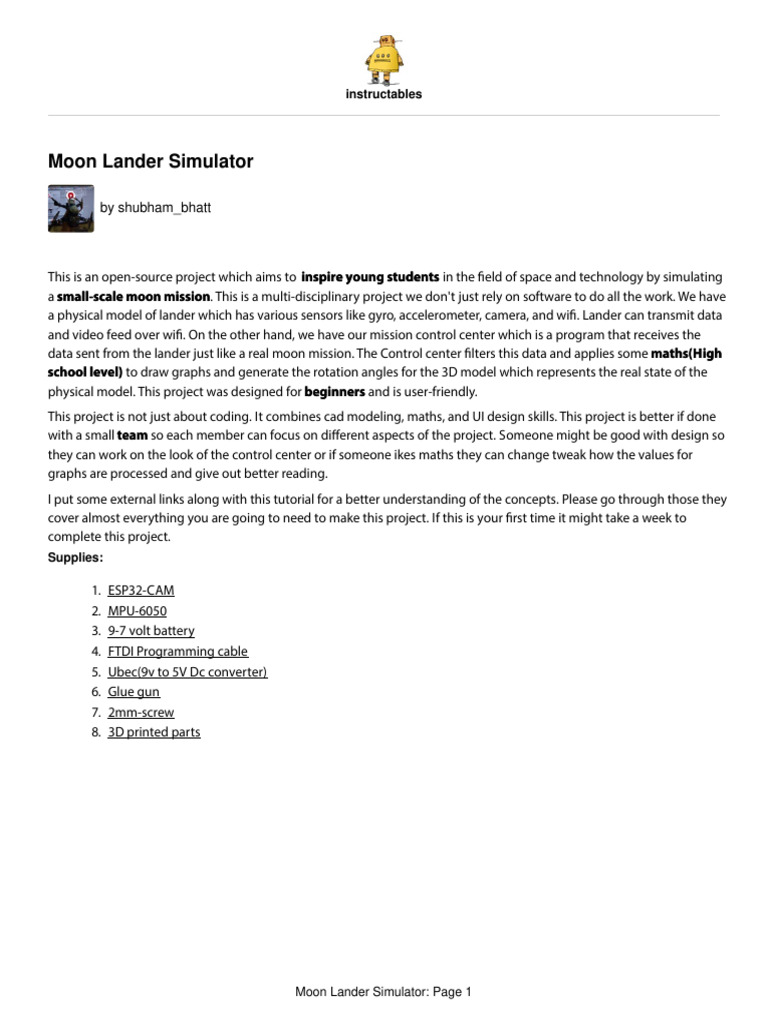 Moon Lander Simulator | Download Free PDF | Arduino | Lander (Spacecraft)
