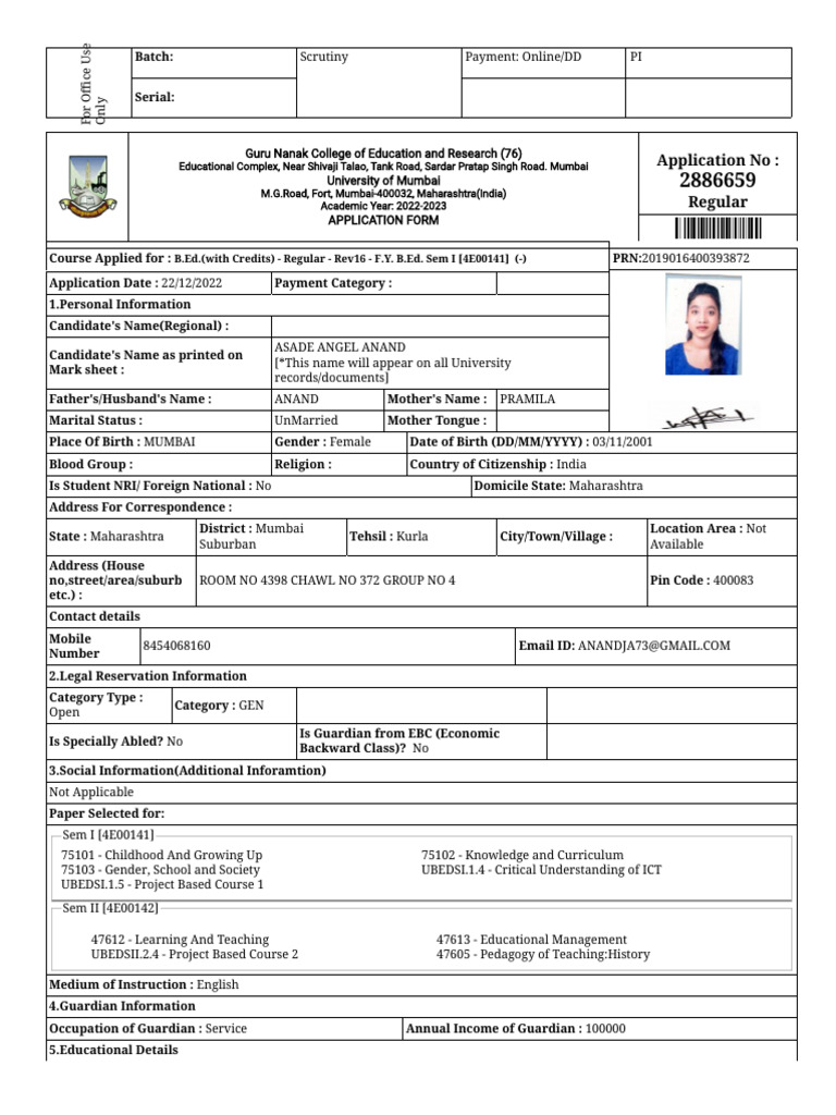 University Form Angel | PDF | Bachelor's Degree | Academic Degree