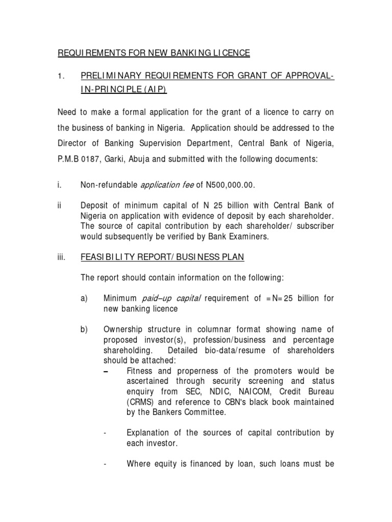 Banking License Requirements in Nigeria | PDF | Finance & Money Management