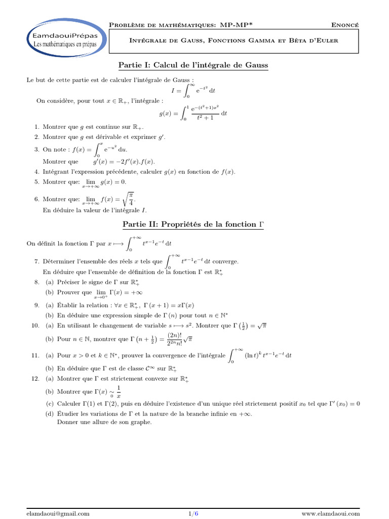 Les Classiques Des Integrales À Parametres | PDF
