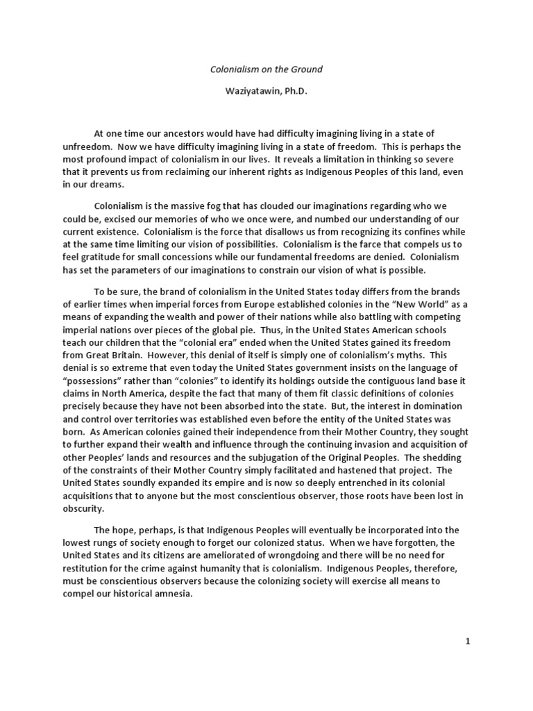 Impact of Colonialism on Indigenous Freedom | PDF | Colonialism ...