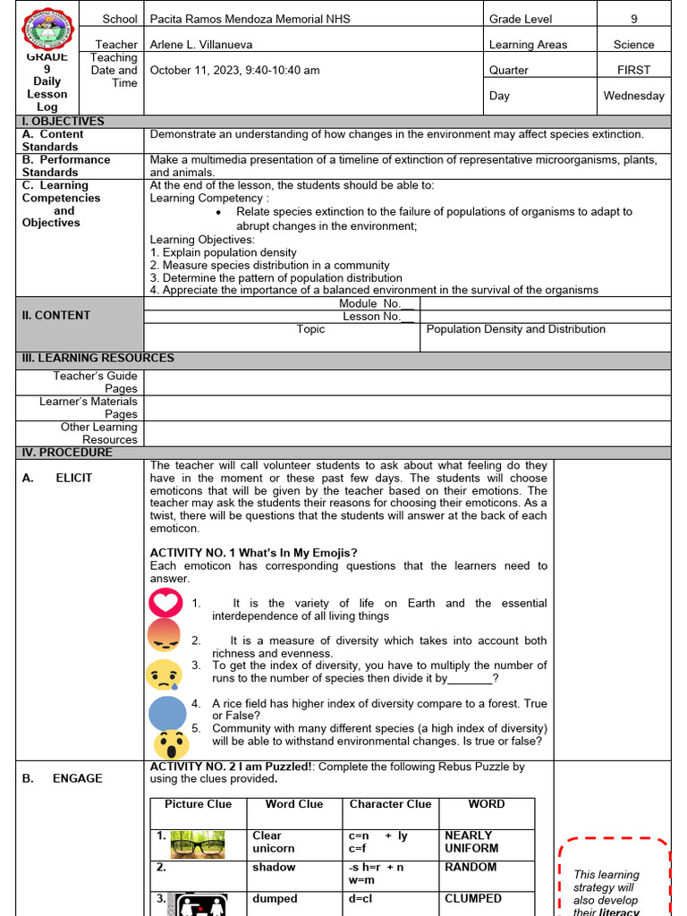 Grade 9 Science Lesson on Extinction | PDF | Learning | Biodiversity