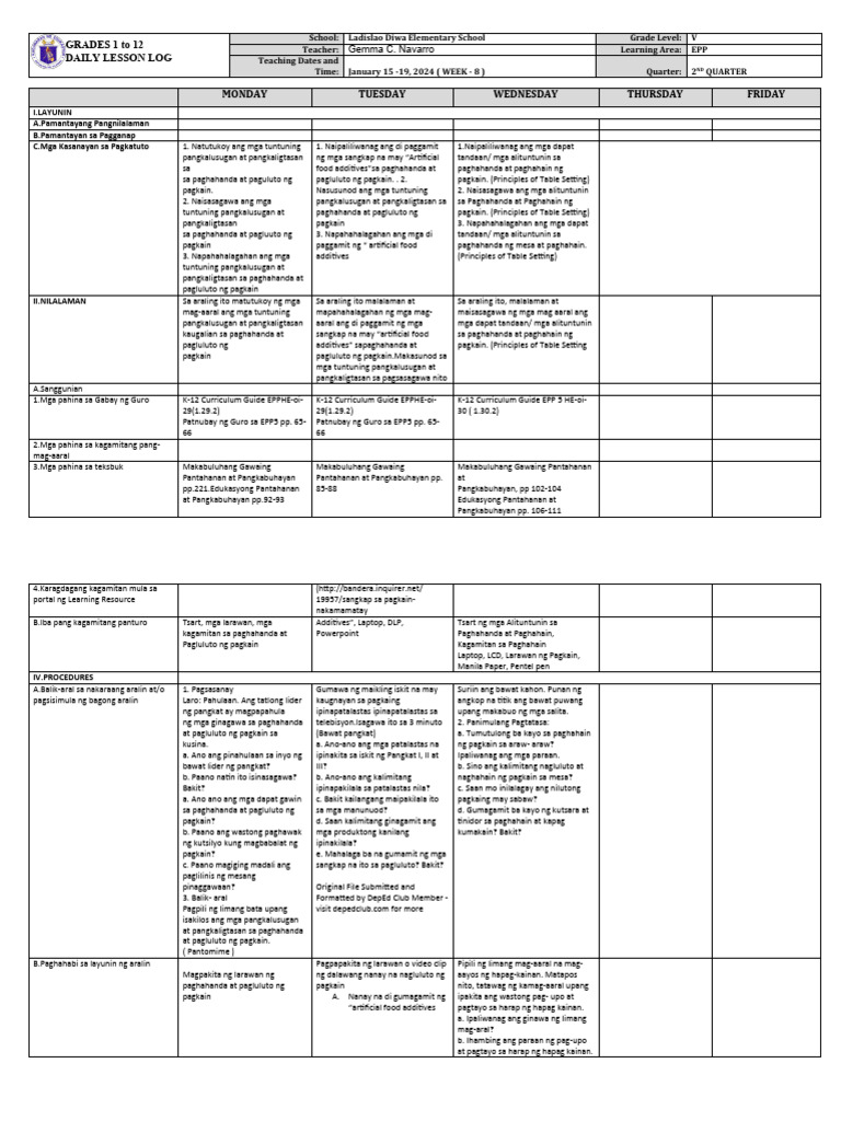 DLL - Epp 5 - Q2 - W10 | PDF