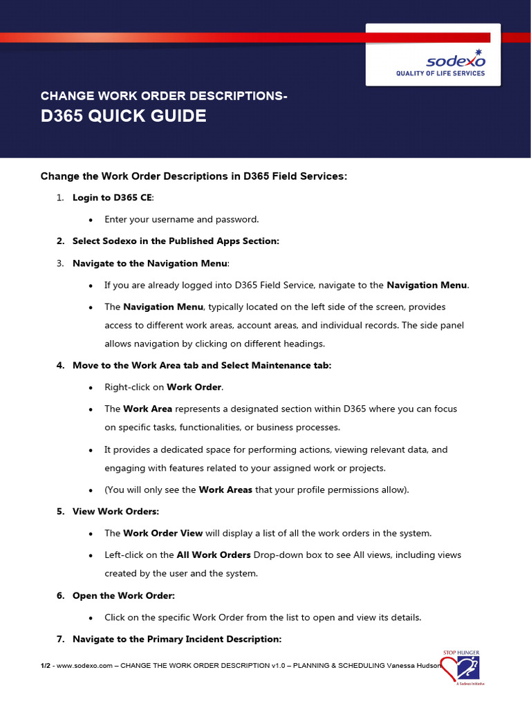 Change The Work Order Description - D365 Quick Guide | PDF